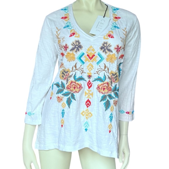 Caite | Tops | Caite Kamri Top Size Small White With Hand Embroidered ...